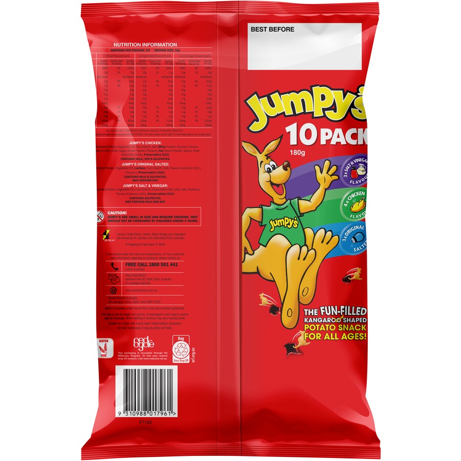 Jumpy's - Variety Multi Pack Chips 袋鼠薯片 10獨立小包 - 現貨售完後4月底左右到貨 – 澳紐記
